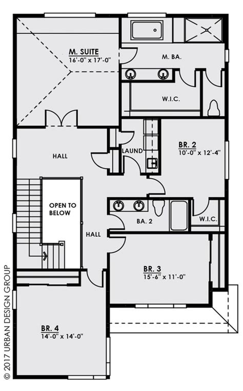 Plano Planta Alta De Casa Moderna De Dos Pisos Con 4 Dormitorios