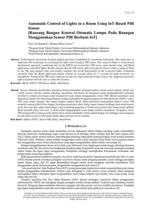 PDF Automatic Control Of Lights In A Room Using IoT Based PIR Sensor