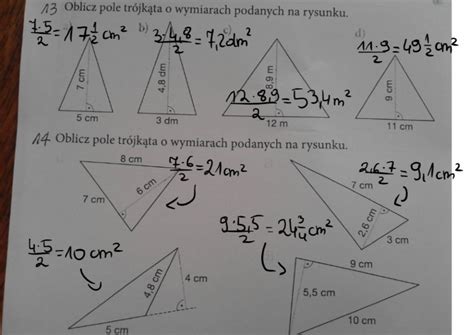 1 Oblicz pole trójkąta o wymiarach podanych na rysunku 2 Oblicz pole