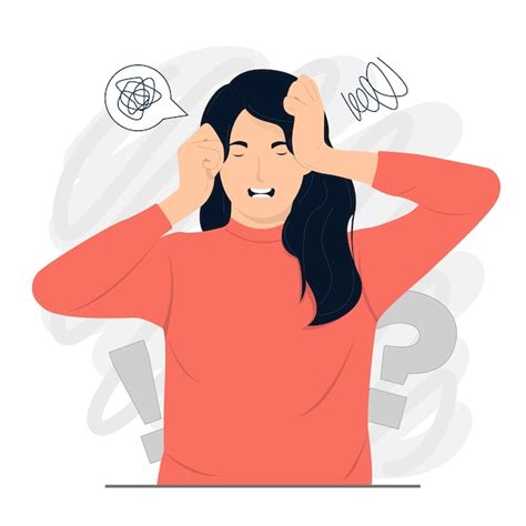 Vector plano ansiedad depresión estrés dolor de cabeza mareos mujer