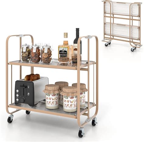 COSTWAY Chariot de Cuisine à 2 Niveaux Desserte à roulettes Pliable 2