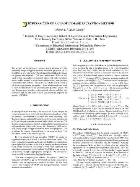 cryptanalysis of a chaotic image encrypt 274980 pdf cryptography key cryptography