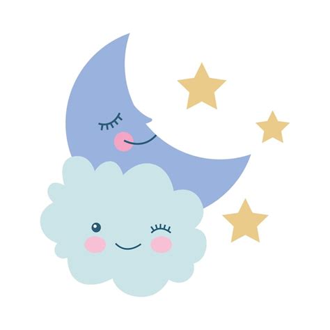 Lua Fofa E Nuvens Entre Ilustra O Vetorial De Desenhos Animados De