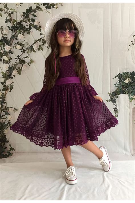 Delfini kids Kız Çoçuk Mor Şapkalı Güpürlü Prenses Model Elbise 16925