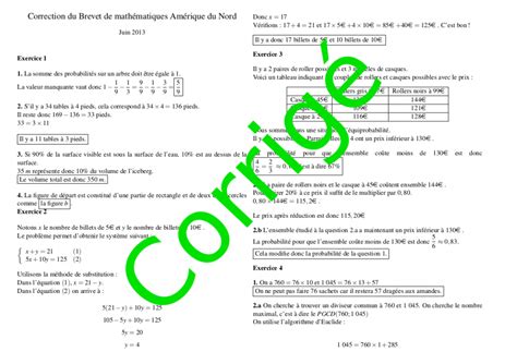 Brevet 2013 Amérique du Nord Mathématiques corrigé Le blog de
