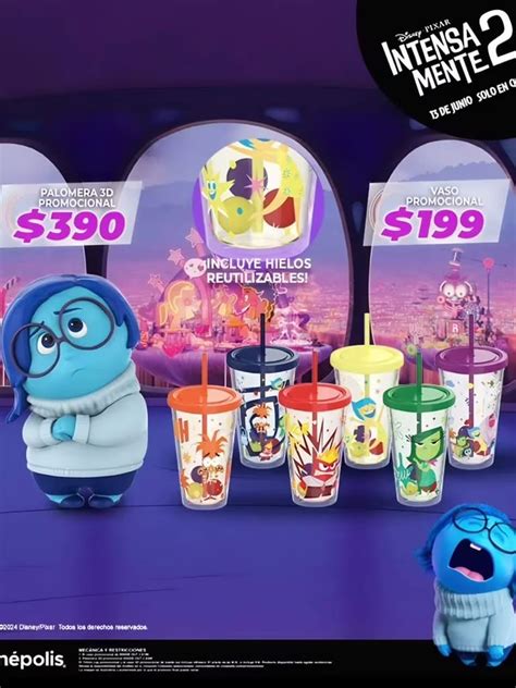 Palomera y vasos conmemorativos de intensamente 2 en Cinépolis