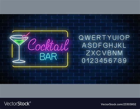 Neon Cocktail Bar And Cafe Glowing Sign Royalty Free Vector