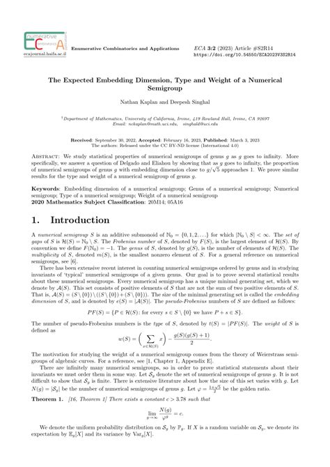pdf the expected embedding dimension type and weight of a numerical semigroup