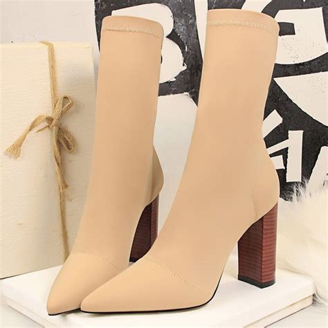 BIGTREE Botas de media caña para mujer botines de calcetín elástico