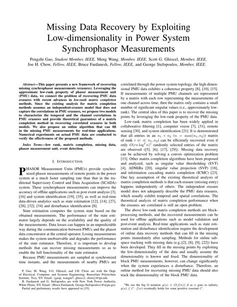 pdf missing data recovery by exploiting low dimensionality in power system synchrophasor