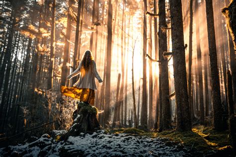Wallpaper Sunlight Forest Women Outdoors Model Nature Winter