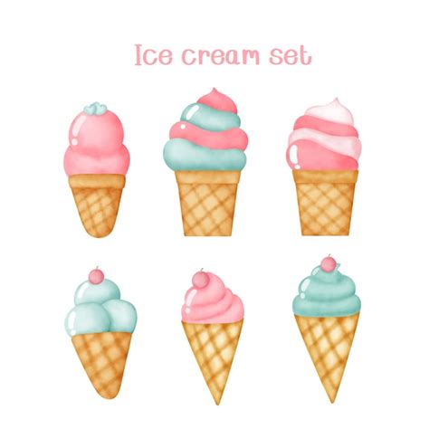 Set De Helados Dibujados A Mano En Acuarela Vector Premium