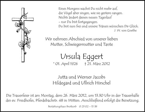 Traueranzeigen Von Ursula Eggert Trauer In NRW De