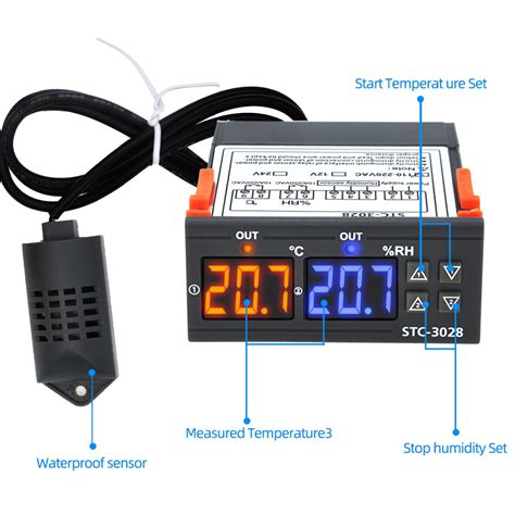 Stc 3028 12v 24v 110 220v Dual Digital Temperature Humidity Controller