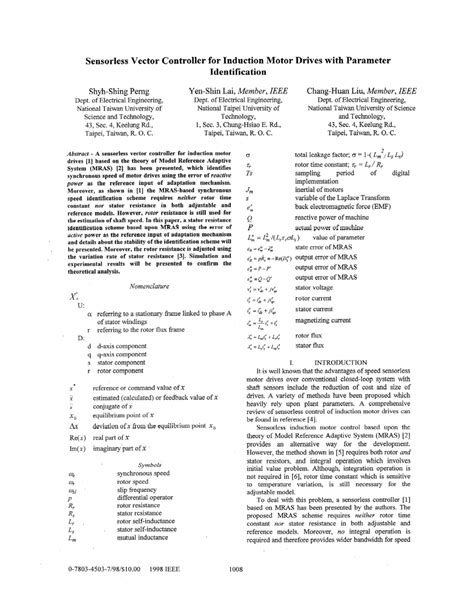 pdf sensorless vector controller for induction motor drives with parameter identification