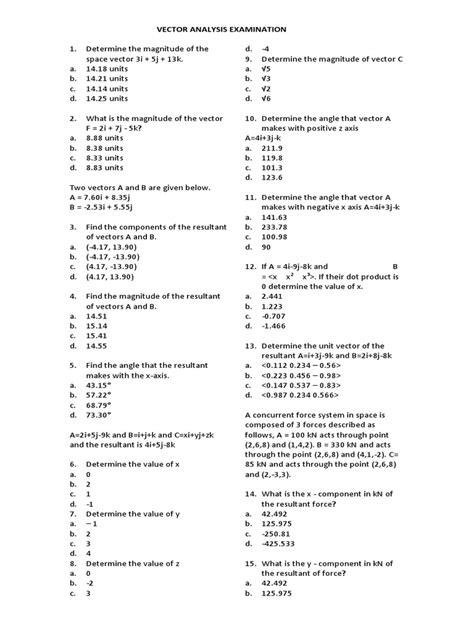 vector analysis exam solutions pdf norm mathematics euclidean vector