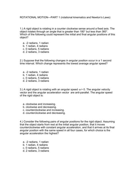 multiple choice questions for rotational kinematics and n s l