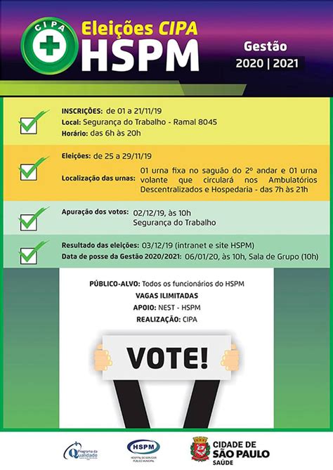 Estão abertas as inscrições para candidatos a membro da CIPA do HSPM