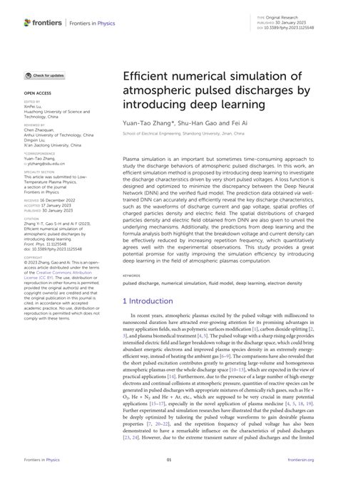 pdf efficient numerical simulation of atmospheric pulsed discharges by introducing deep learning