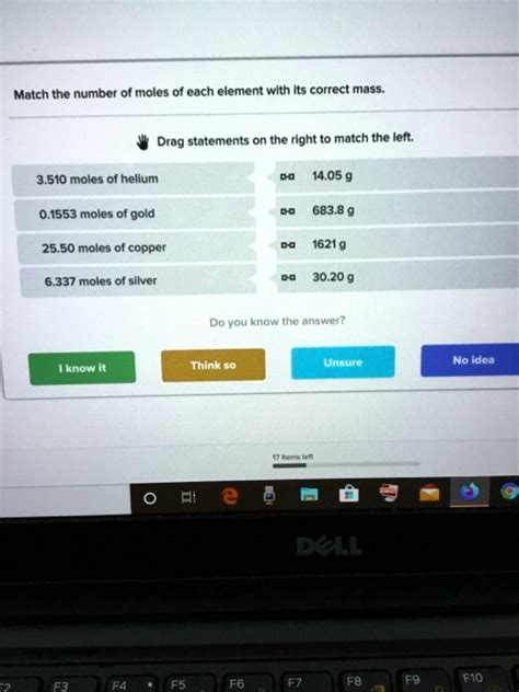 SOLVED Match The Number Of Moles Of Each Element With Its Correct Mass