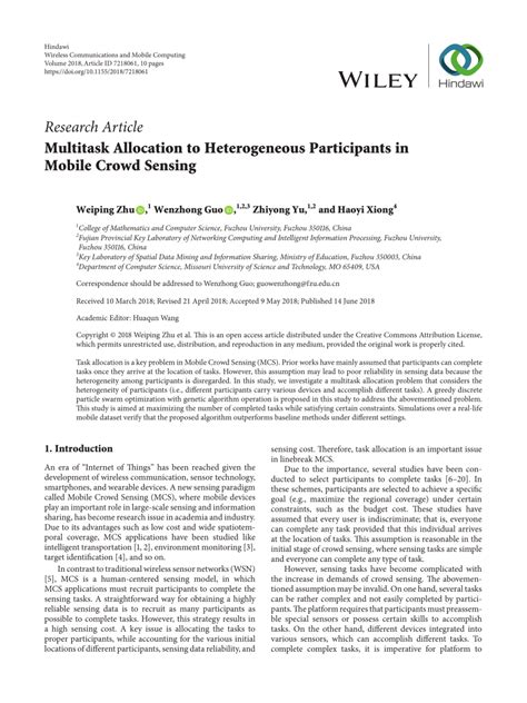 pdf multitask allocation to heterogeneous participants in mobile crowd sensing