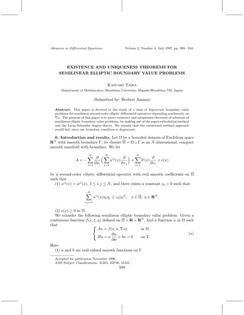 pdf existence and uniqueness theorems for semilinear elliptic boundary value problems