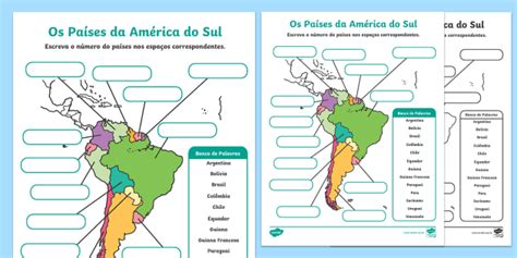 Atividade Nomear os Países da América do Sul Twinkl