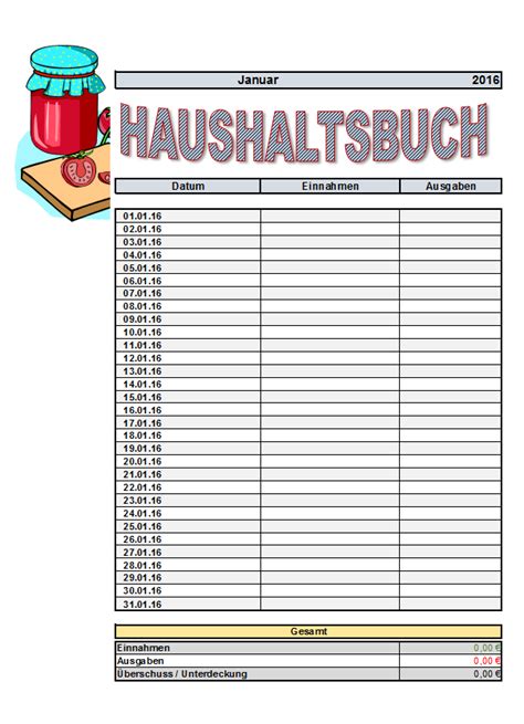 Kostenlose Haushaltsbuch Vorlagen Office Lernen
