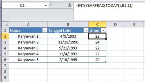 Rumus Excel Mencari Umur Cara Mudah Menghitung Umur Dengan Excel