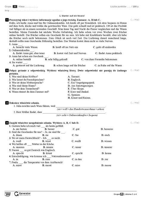 Starter niemiecki cwiczenia testy Ćwiczenia Język niemiecki Docsity