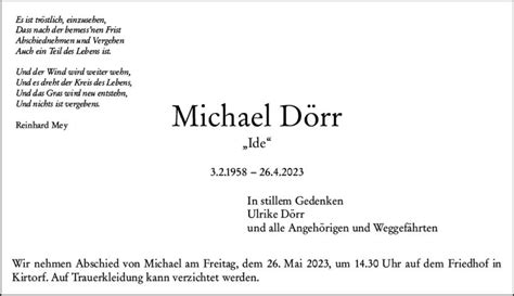 Traueranzeigen Von Michael D Rr Vrm Trauer De