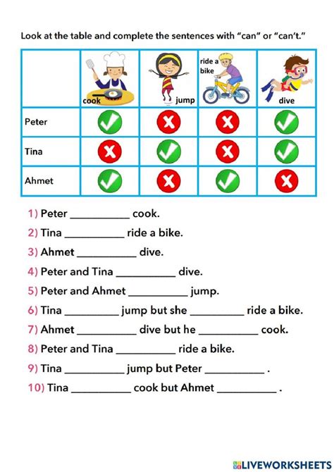 Can Or Can T Interactive Activity For Grade 4 You Can Do The Exercises