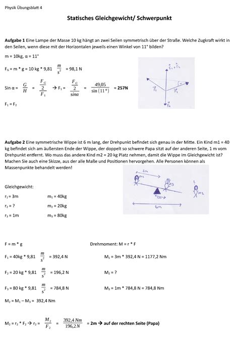 Physik ü4 Übungsblatt 4 mit Lösungen Physik Übungsblatt 4
