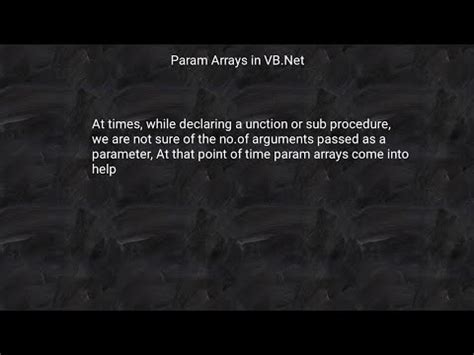 Param Arrays In Visual Basic Net Param Arrays In Vb Net With Working