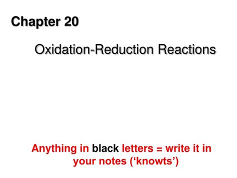 PPT Chapter 20 Oxidation Reduction Reactions PowerPoint Presentation