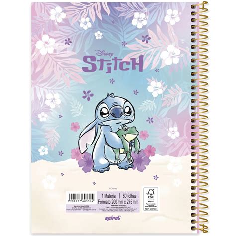 Caderno Universitário Capa Dura 1X1 80 Folhas Disney Stitch Spiral PT