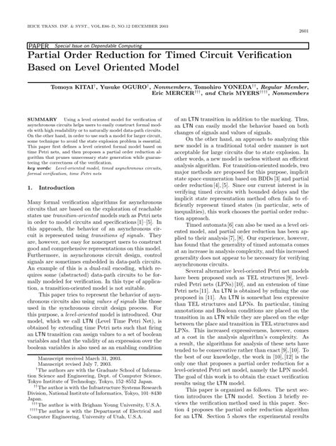 pdf partial order reduction for timed circuit verification based on level oriented model