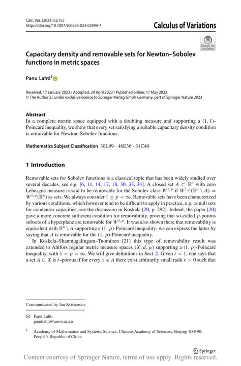 capacitary density and removable sets for newton sobolev functions in metric spaces request pdf