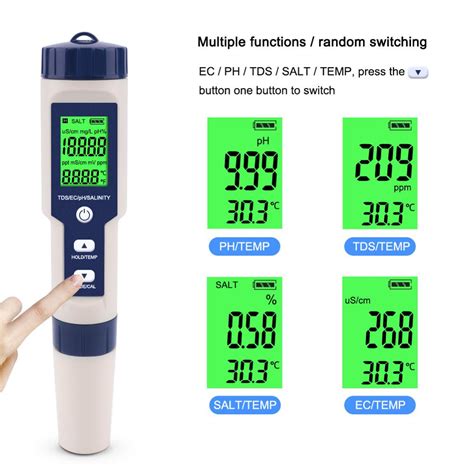 testeur de qualité de l eau numérique 5 en 1 TDS EC PH salinité