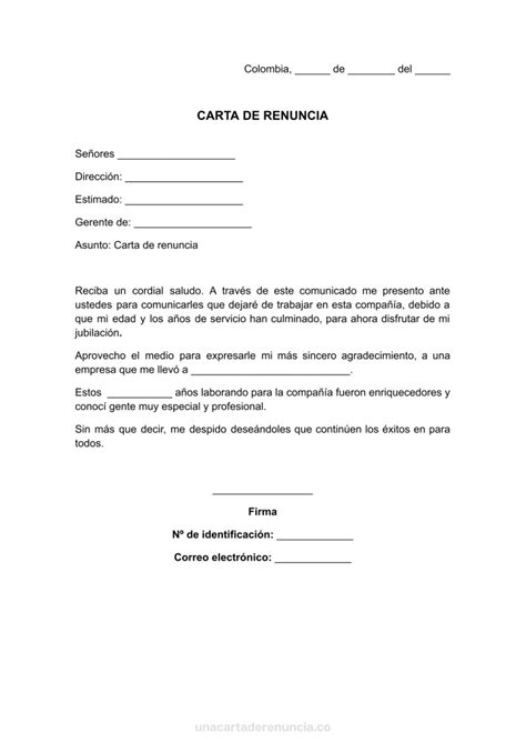 ᐅ Carta de Renuncia Laboral por Motivo de Jubilación