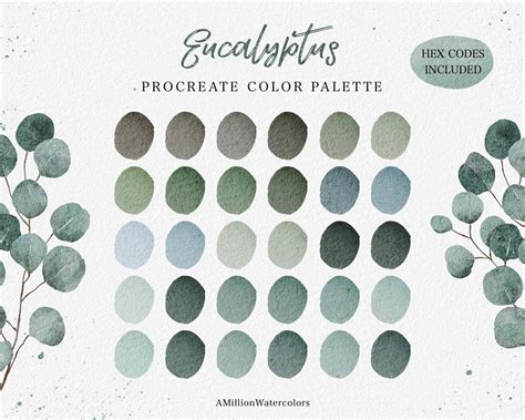 Green Procreate Color Palette Eucalyptus Color Scheme Watercolor Blue