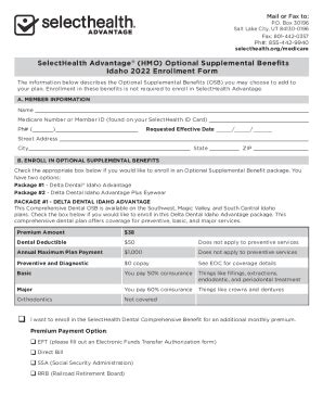 Fillable Online SelectHealth Advantage HMO Optional Supplemental