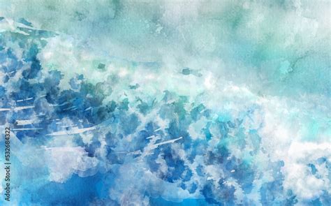 Blue Ocean Abstract Watercolor Texture Background Painted Water Blue