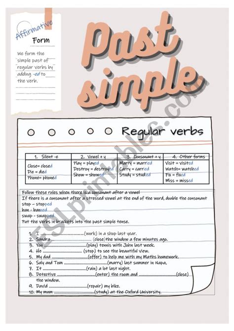 Past Simple Regular Verbs ESL Worksheet By DinaAngel