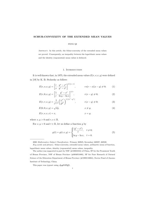 pdf schur convexity of the extended mean values