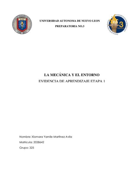 LA MECANICA Y EL Entorno EVIDENCIA DE APRENDIZAJE ETAPA 1 UNIVERSIDAD