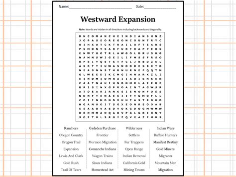 Westward Expansion Word Search Printable Word Search Maker