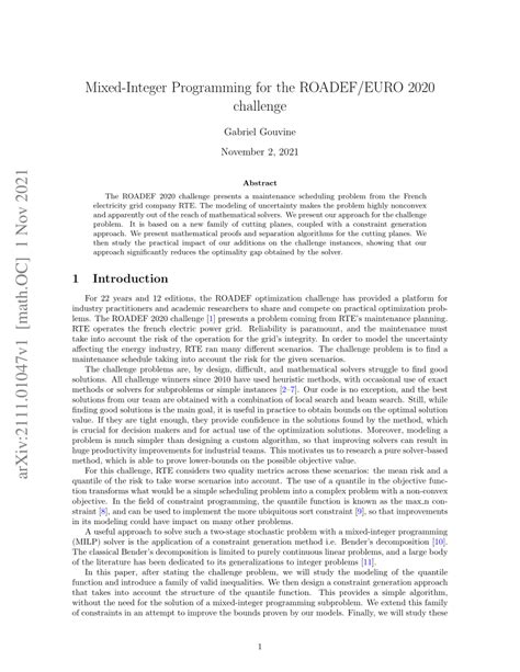 pdf mixed integer programming for the roadef euro 2020 challenge