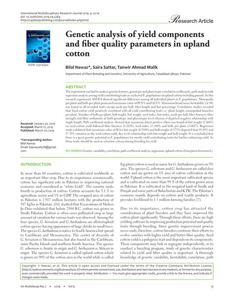 pdf genetic analysis of yield components and fiber quality parameters in upland cotton
