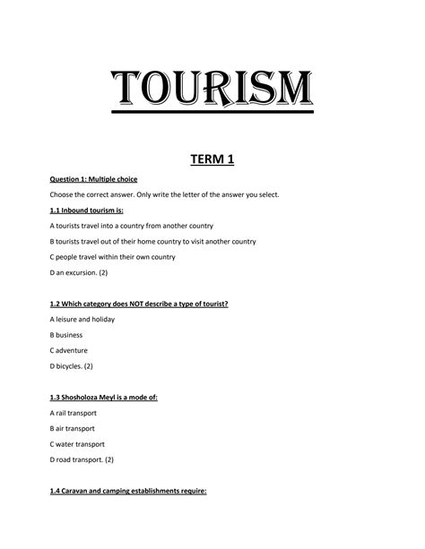 Solution Grade Term And Tourism Studypool